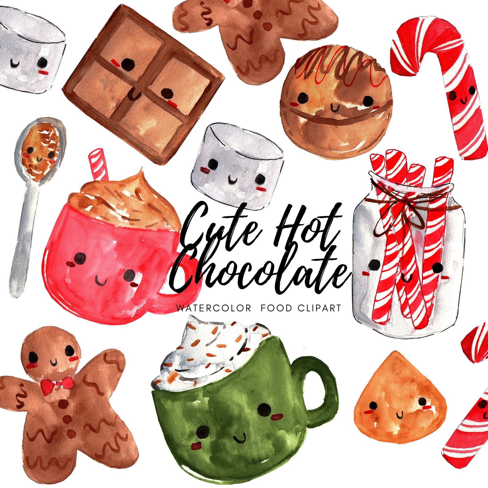 Watercolor Clip Art Christmas Hot Chocolate Holiday Graphics | Etsy