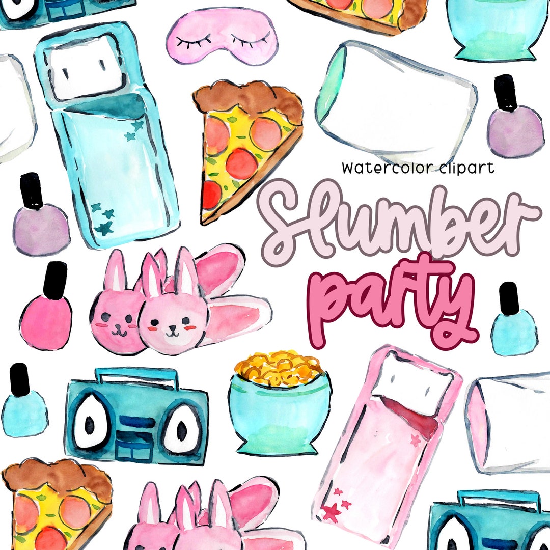 Watercolor Slumber Party Clipart, Sleepover, Pillows, Sleeping Bag Graphics on Png Format ...