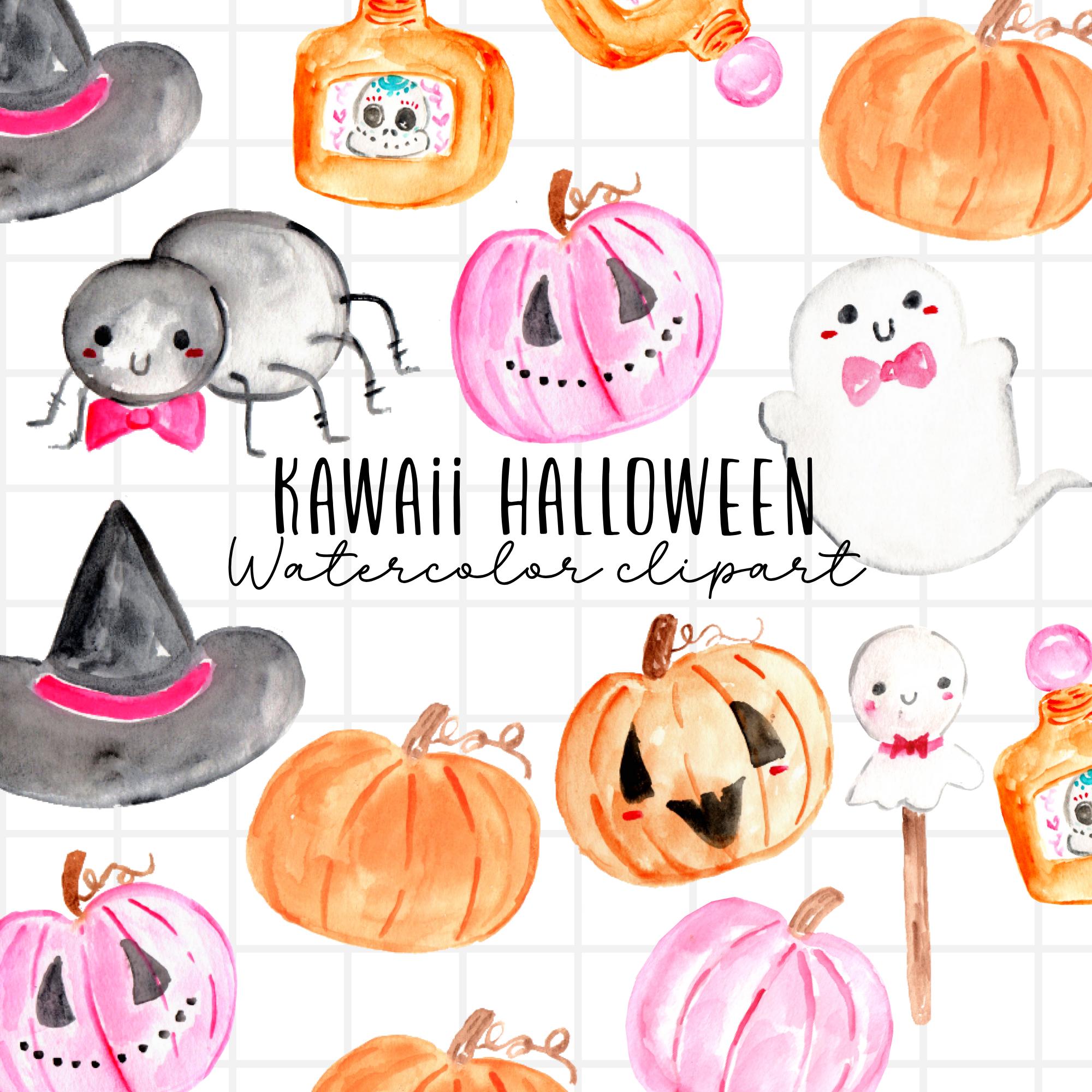 Watercolor Halloween Clipart, Cute Pink Halloween, Pink Pumpkins, Ghost ...