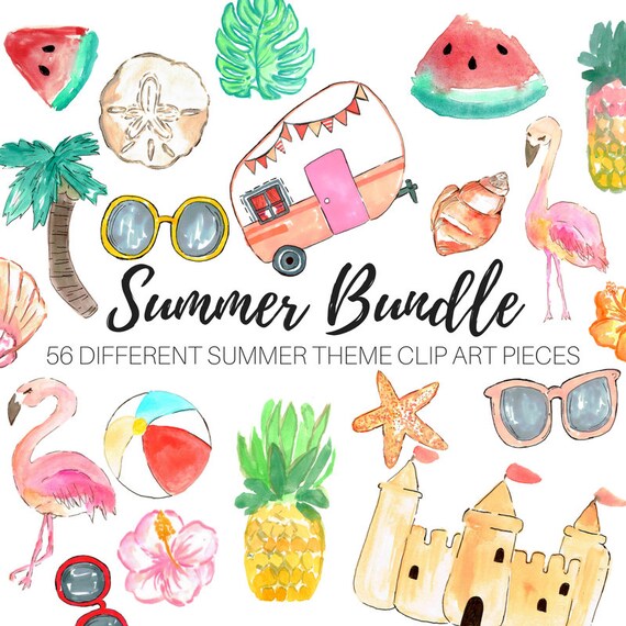 Watercolor Clipart Summer Bundle Tropical Summer - Etsy