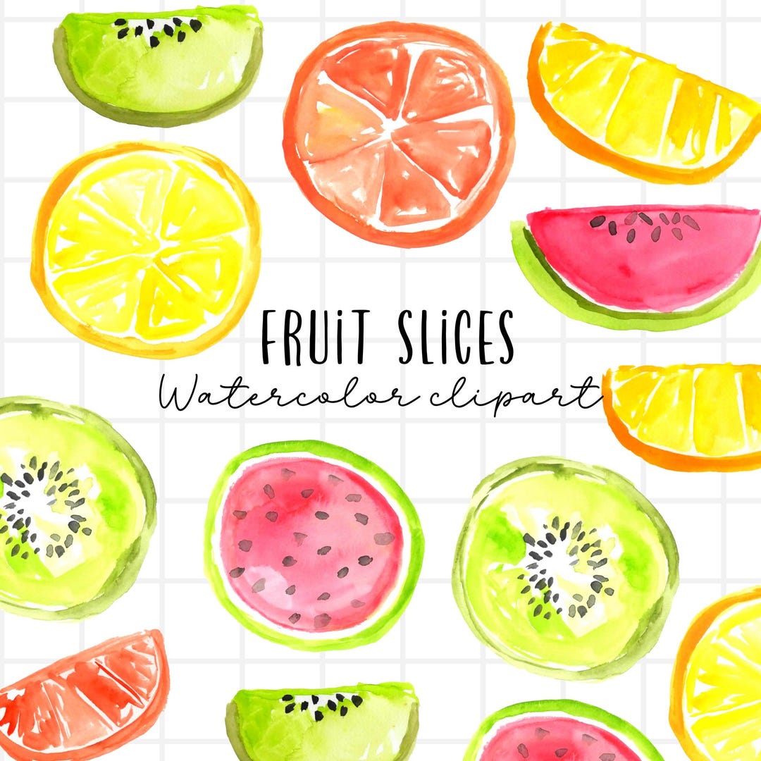 Watercolor Fruit Slice Summer Clipart, Watermelon, Lemon, Kiwi, Lemon ...