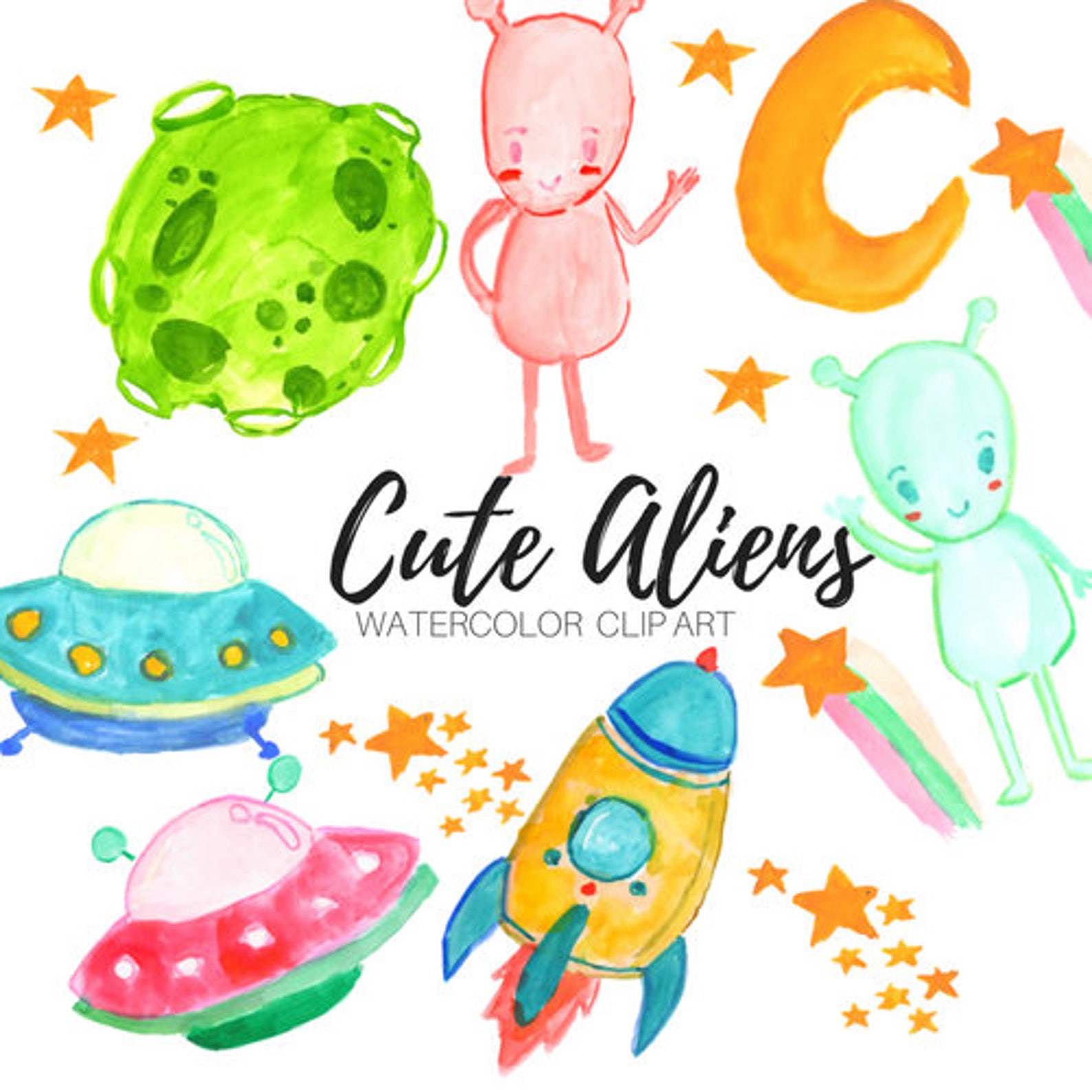 Alien Clip Art Space Clip Art Outer Space Clip Art Cute | Etsy