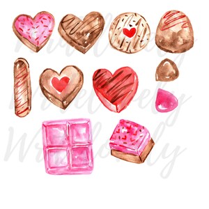 Valentines Day Clipart, Watercolor, Chocolate, Truffles, Desserts ...