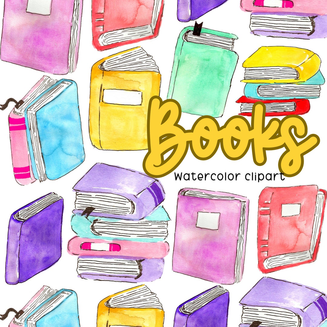 Watercolor Books Clipart, Stacked Books, Library Graphics in Png Format ...