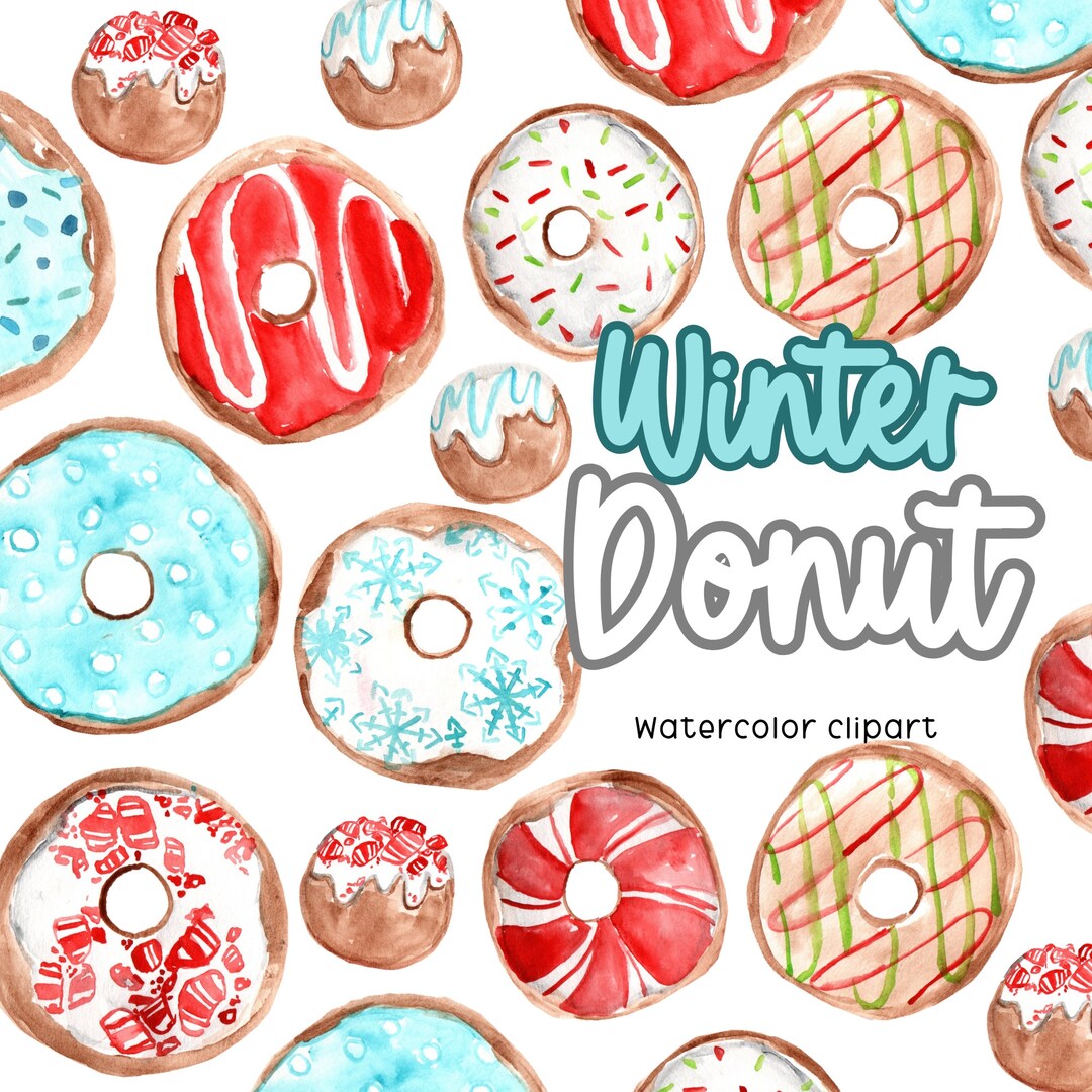 Holiday Winter Donut Clipart - Watercolor Clip Art - Christmas ...