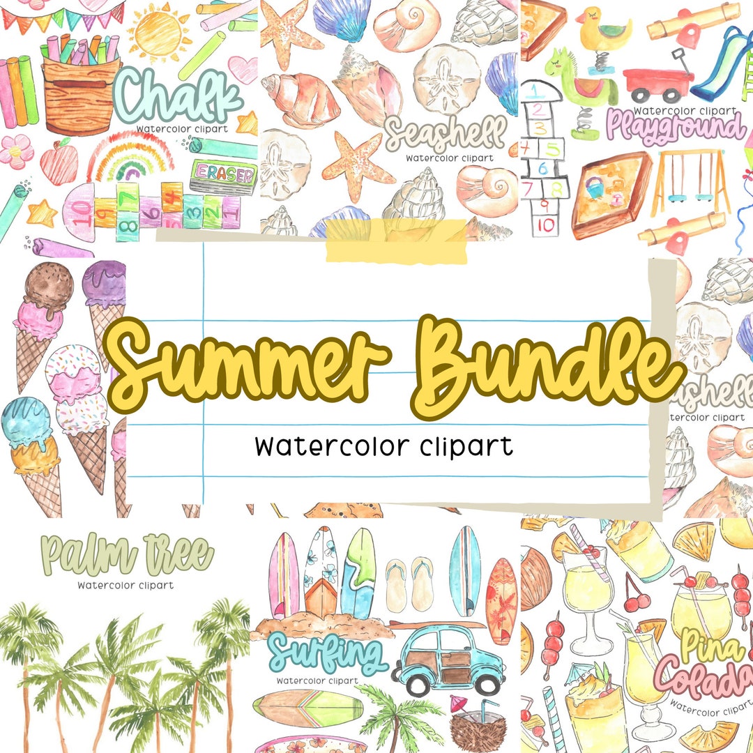Watercolor Clipart, Summer Bundle - Tropical Summer, Pineapple, Sand ...