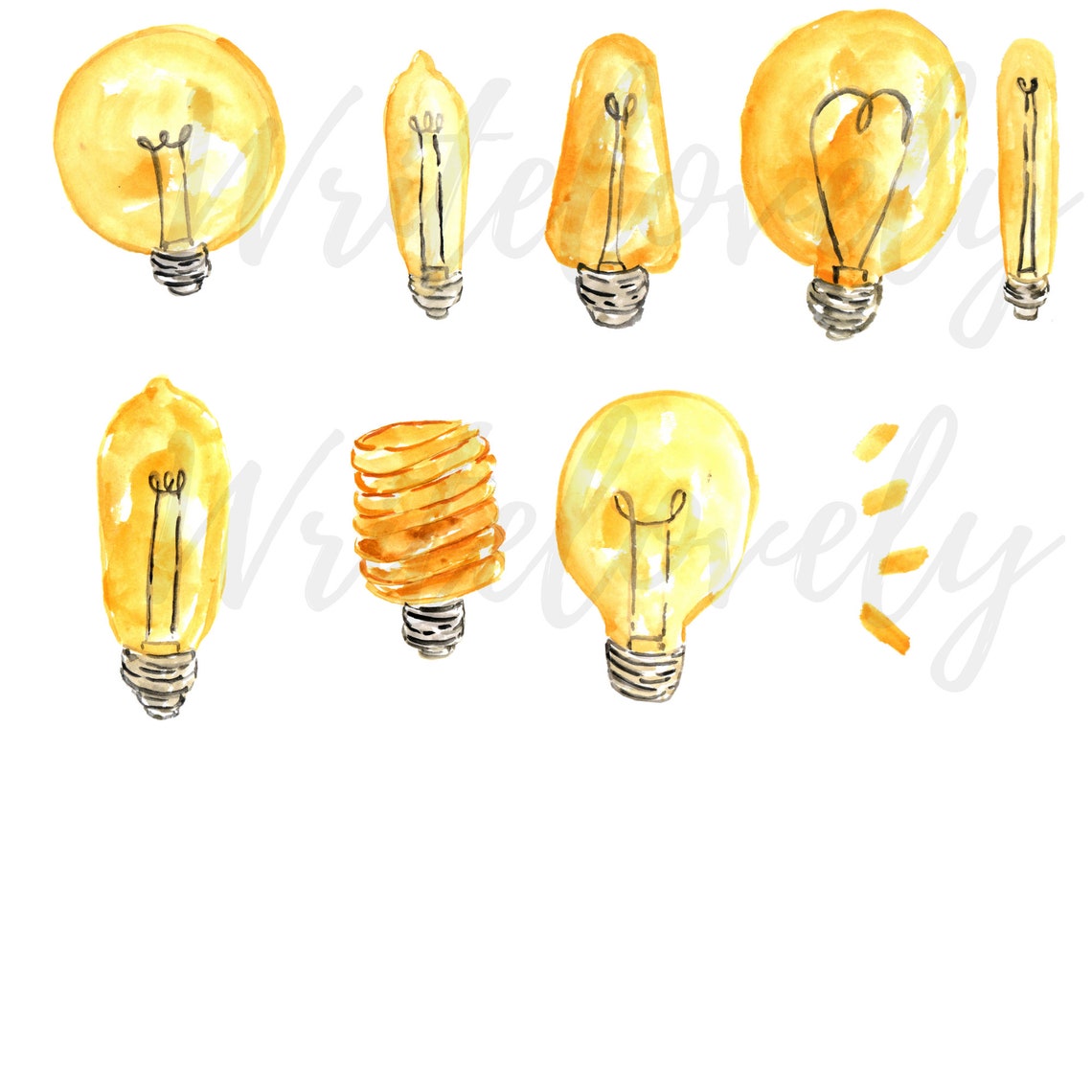 Watercolor Clipart - Light Bulb, Bulb, Electricity, Lamp,lantern ...