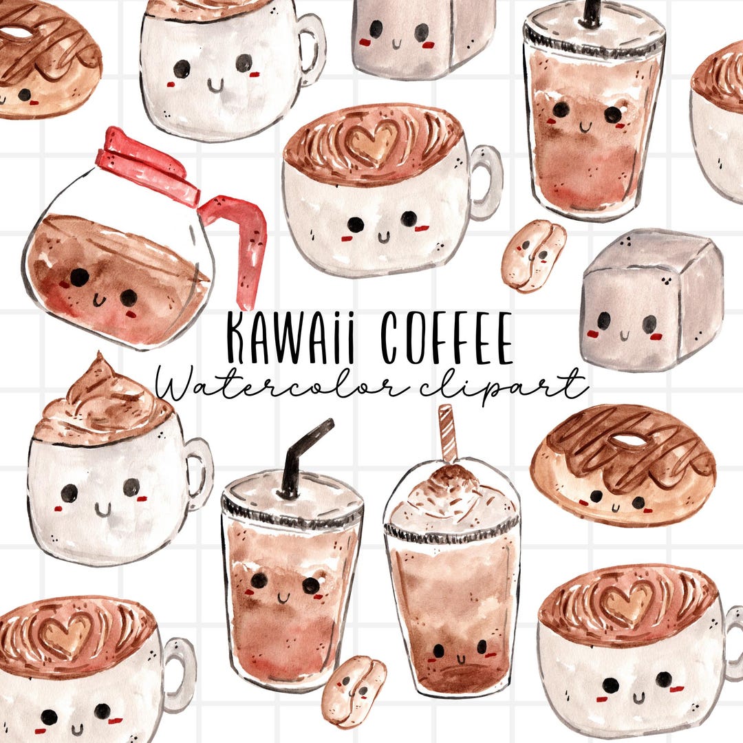 Watercolor Coffee Clipart - Watercolor Clipart - Food - Kawaii - Cafe ...