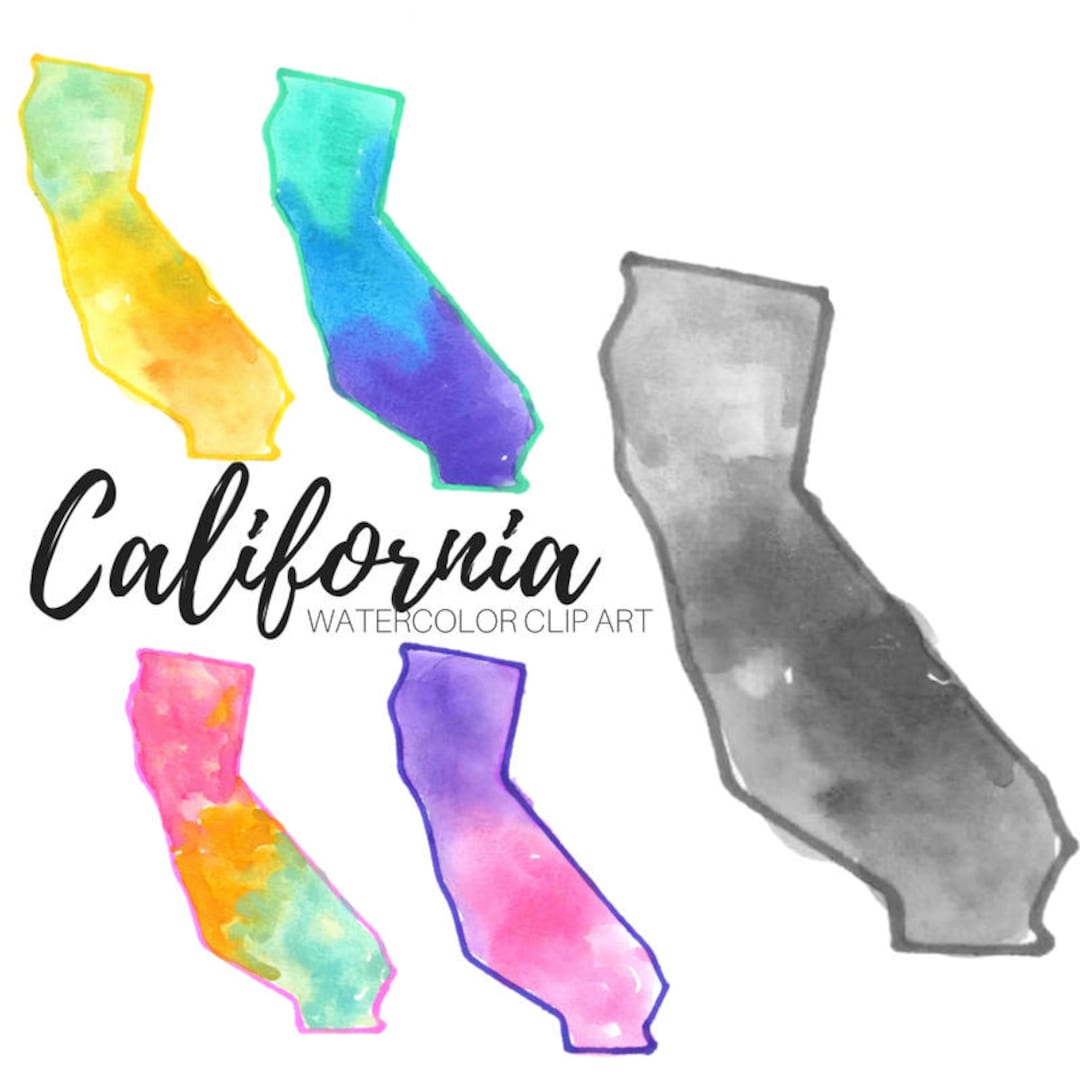 Watercolor Clip Art - California Clip Art - State Clip Art - Watercolor ...