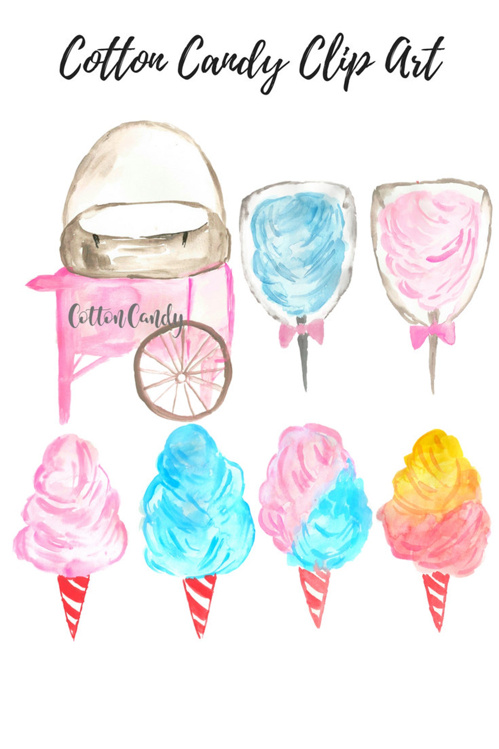 Cotton Candy Clip Art Carnival Clip Art Watercolor Clip - Etsy