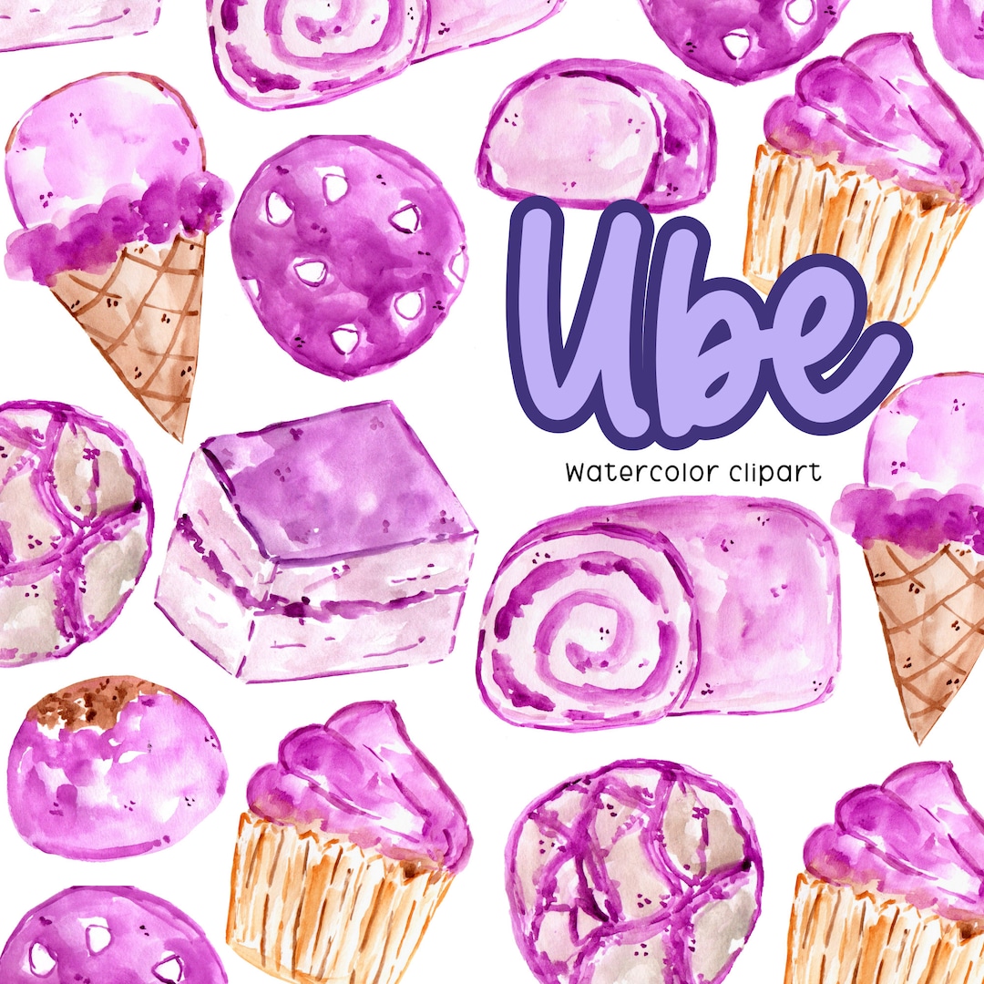 Watercolor Ube Clipart, Ube Ice Cream, Cake Graphics in Png Format ...