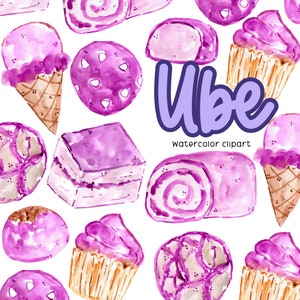 Watercolor Ube Clipart, Ube Ice Cream, Cake Graphics in Png Format ...