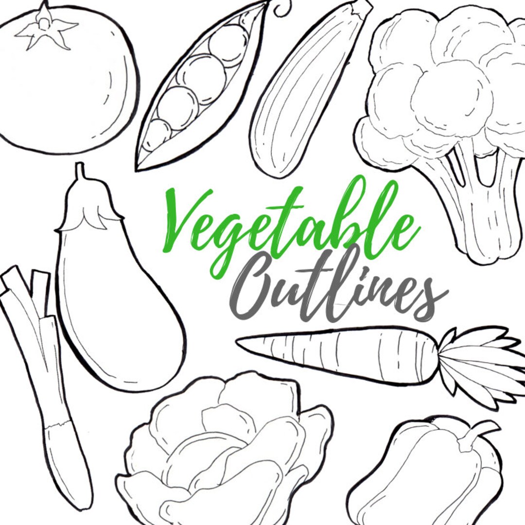 Vegetable Clipart Outline Hand Drawn Food Graphics Health Veggies Black ...