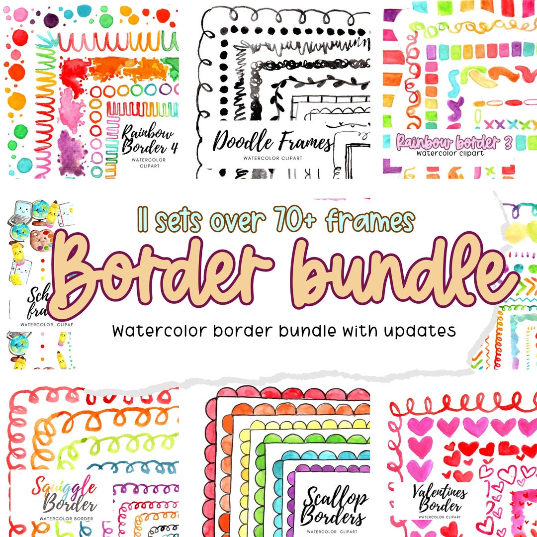 Large Watercolor Border Clipart Bundle Set, Doodle Frame, Bulletin ...
