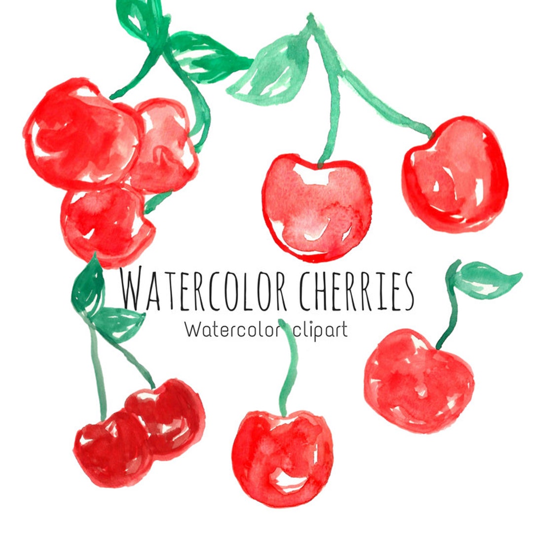 Watercolor Cherry Clip Art - Watercolor Art - Watercolor Fruit - Hand ...