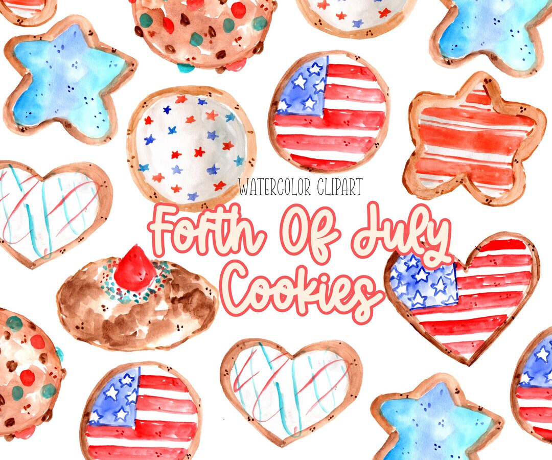 Watercolor Forth of July Cookie Clipart, Patriotic Dessert Graphics in ...