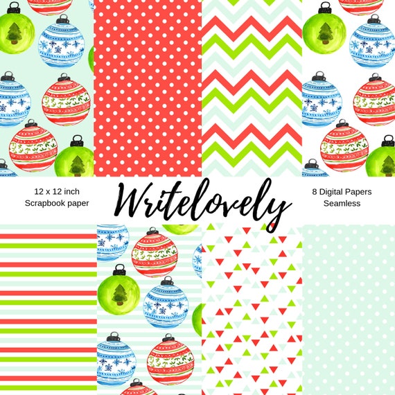 Seamless Christmas Ornament Scrapbook Paper Holiday Digital | Etsy