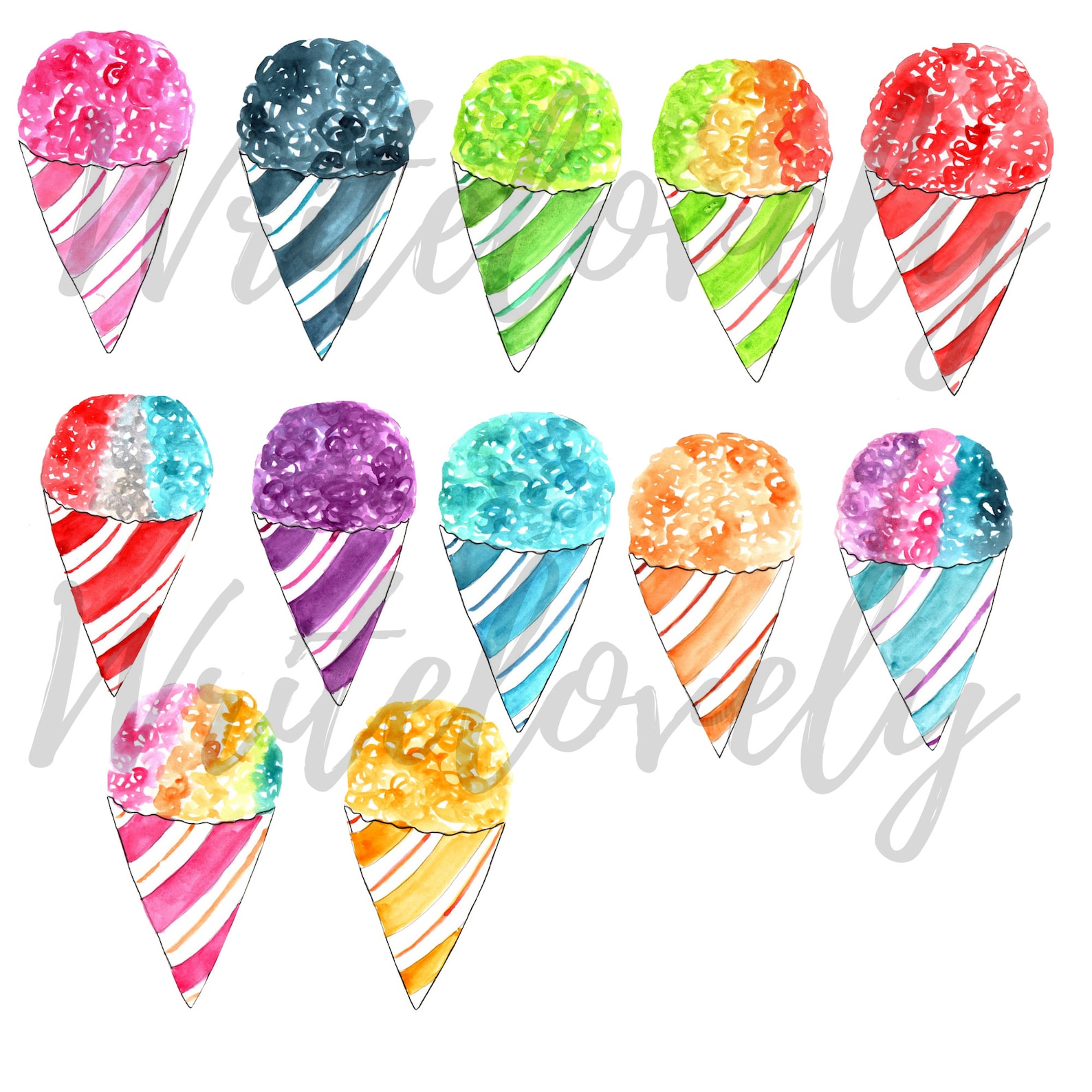 Watercolor Snow Cone Clipart, Shaved Ice Graphics in Png Format ...