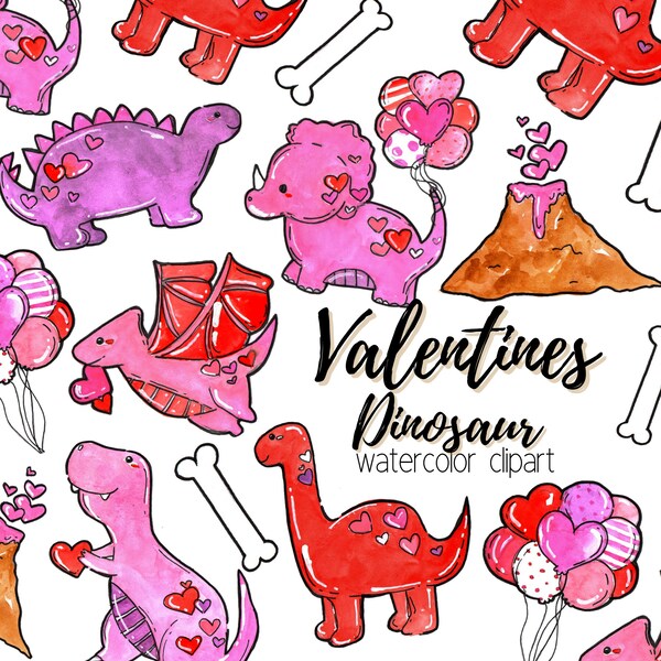 Dinosaur Valentine Clipart - Etsy