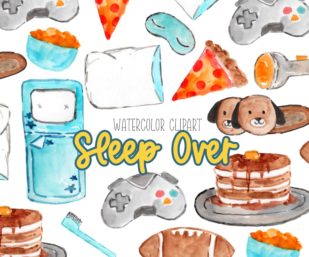 Watercolor Clipart, Boy Slumber Party, Sleep Over, Pancake, Pj, Video ...
