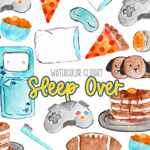 Watercolor Clipart, Boy Slumber Party, Sleep Over, Pancake, Pj, Video ...