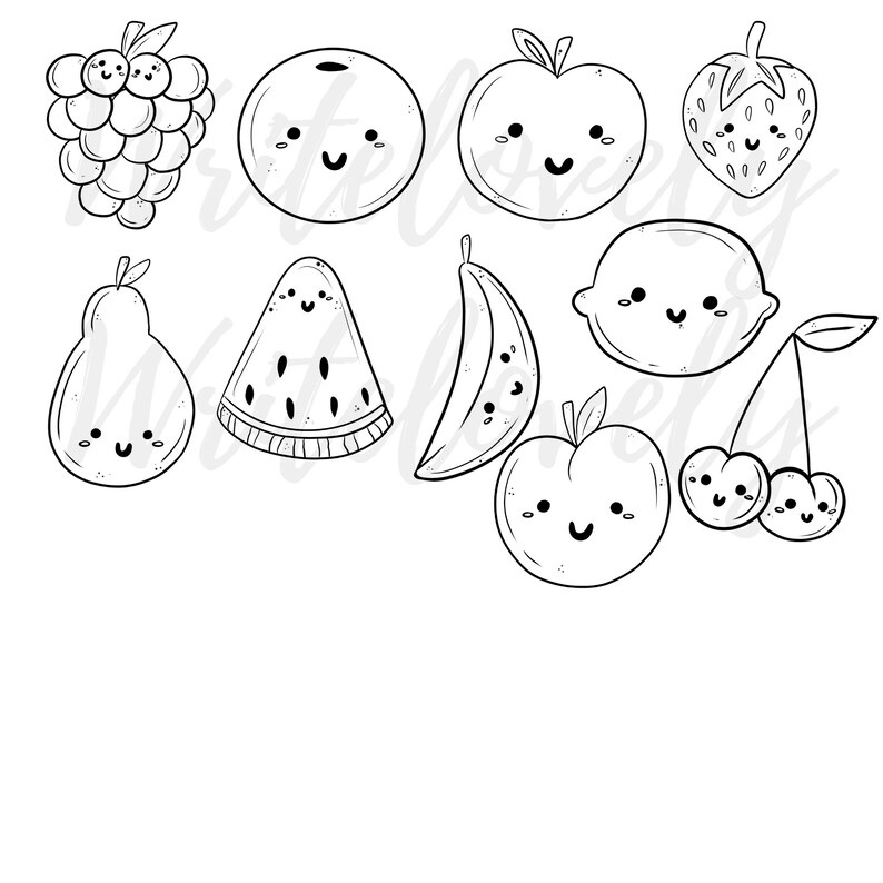 Cute Kawaii Fruit Clipart Doodle Clip Art Digital Stamp - Etsy