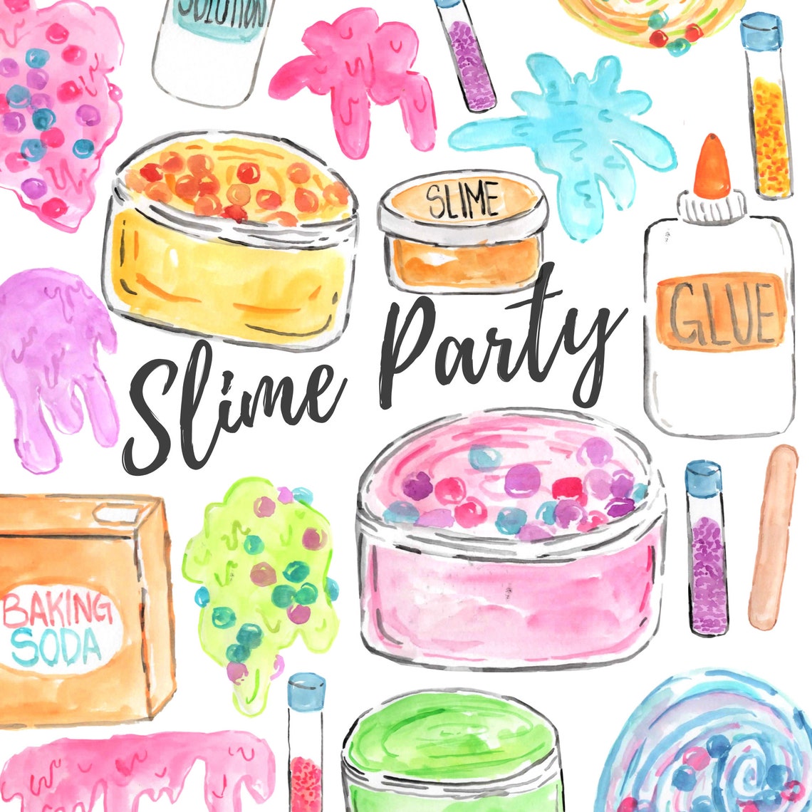 Slime Clip Art Watercolor Clip Art Slime Party Dripping | Etsy