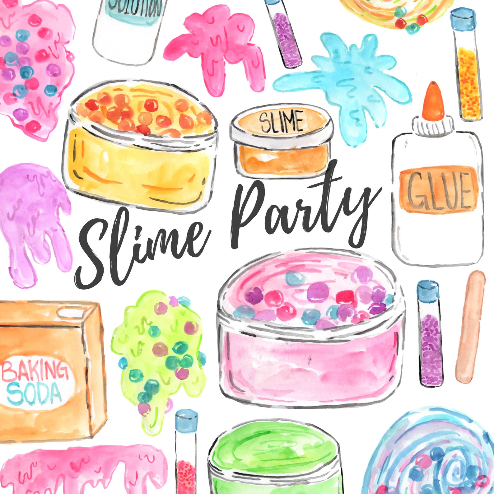 Slime Clip Art Watercolor Clip Art Slime Party Dripping | Etsy