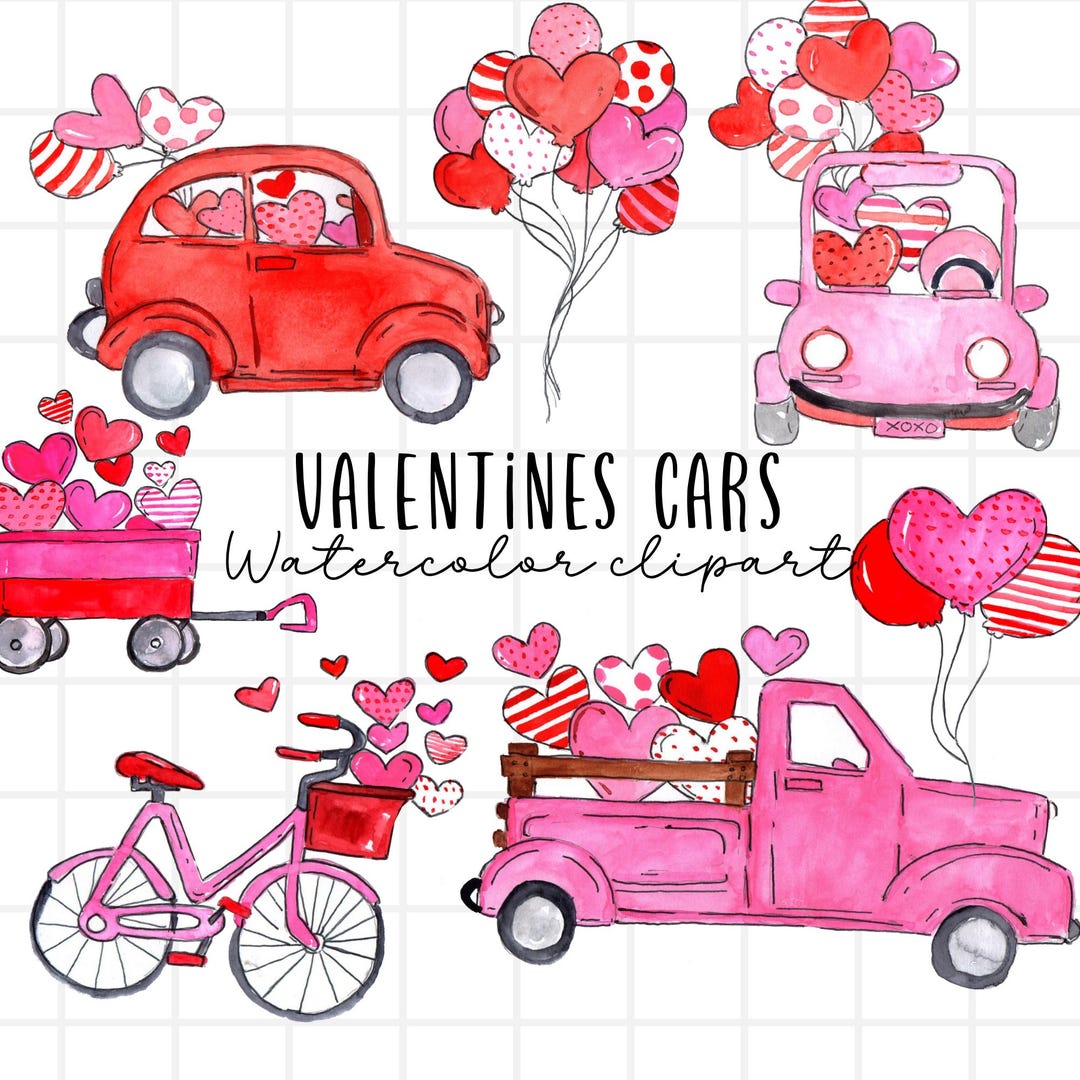 Valentines Day Clip Art - Watercolor Clip Art - Cars - Bike - Truck ...