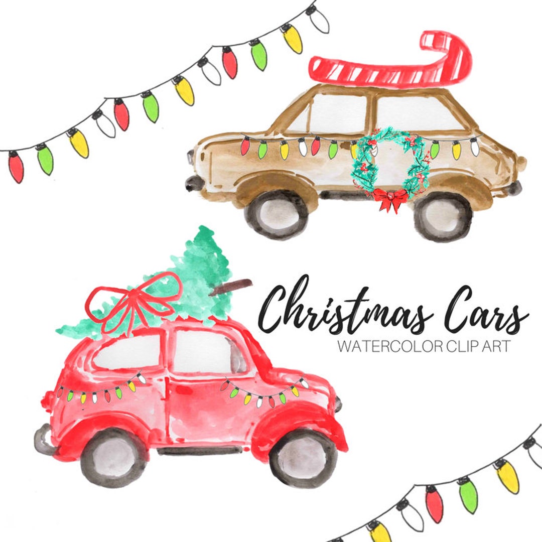Christmas Clip Art Watercolor Christmas Car Holiday Art - Etsy