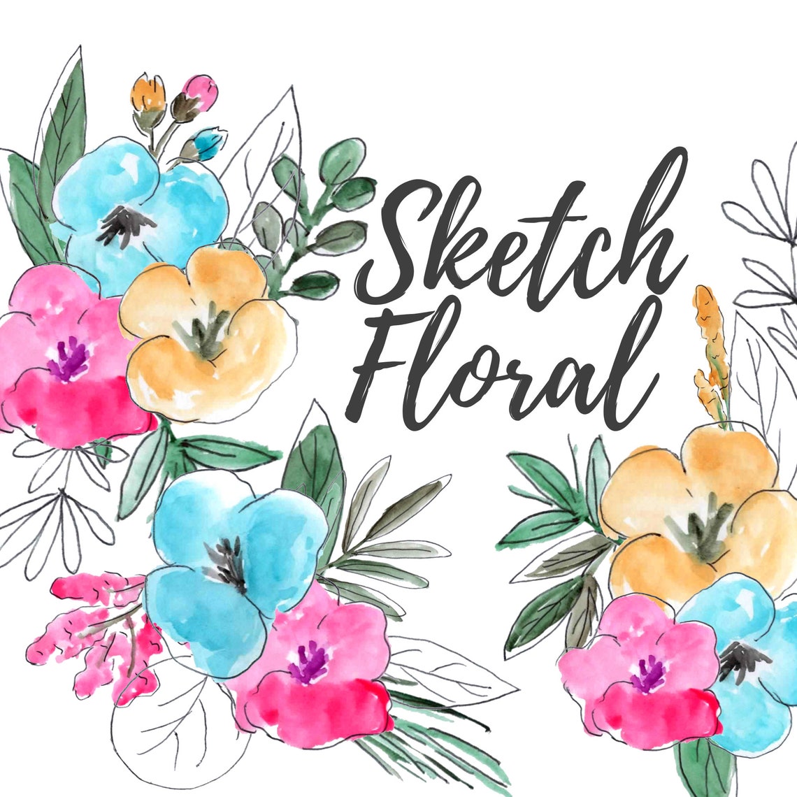 Watercolor Doodle Flower Clip Art Floral Clipart Doodle - Etsy