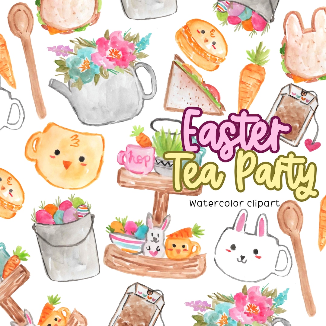Watercolor Easter Clipart Tea Party Graphics Spring Illustration Tea ...