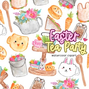 Watercolor Easter Clipart Tea Party Graphics Spring Illustration Tea ...