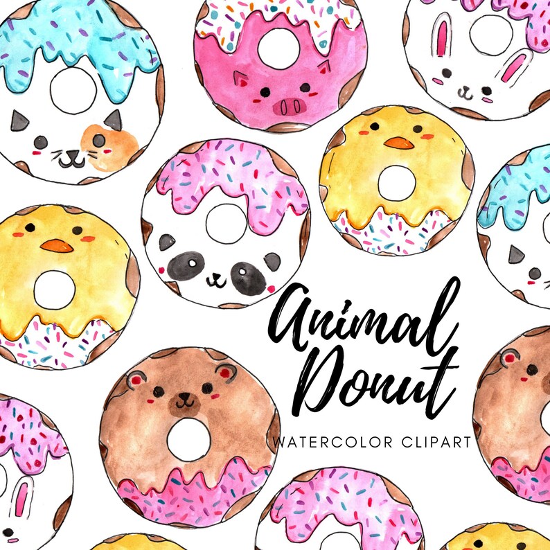Watercolor Clip Art Kawaii Donut Animal Clip Art Png - Etsy