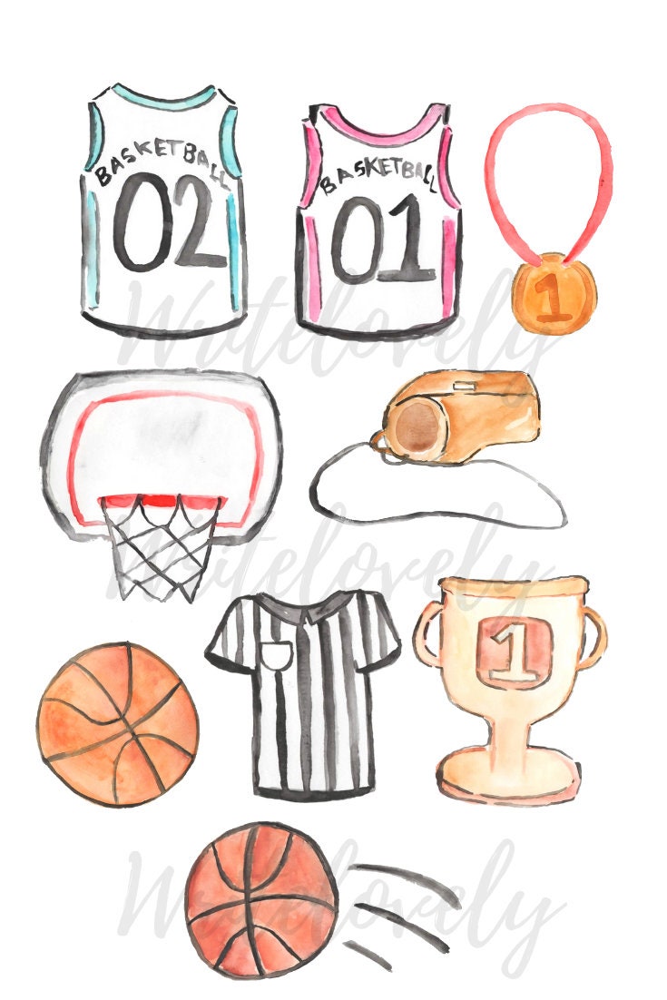 Watercolor Basketball Clipart, Basketball Hoop, Basketball Net, Sport ...