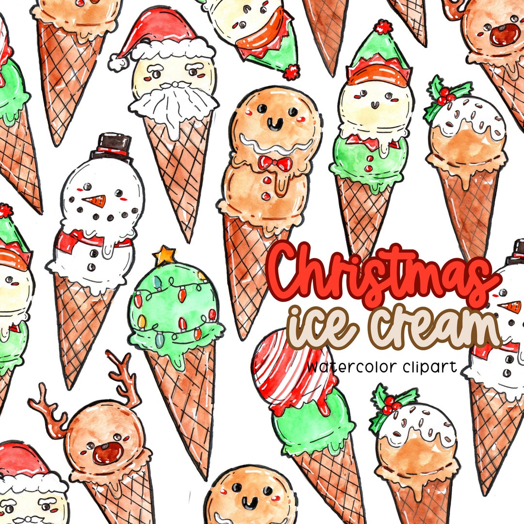 Watercolor Clipart - Christmas Clipart, Ice Cream, Christmas Treats ...