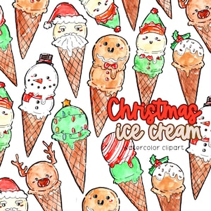 Watercolor Clipart - Christmas Clipart, Ice Cream, Christmas Treats ...
