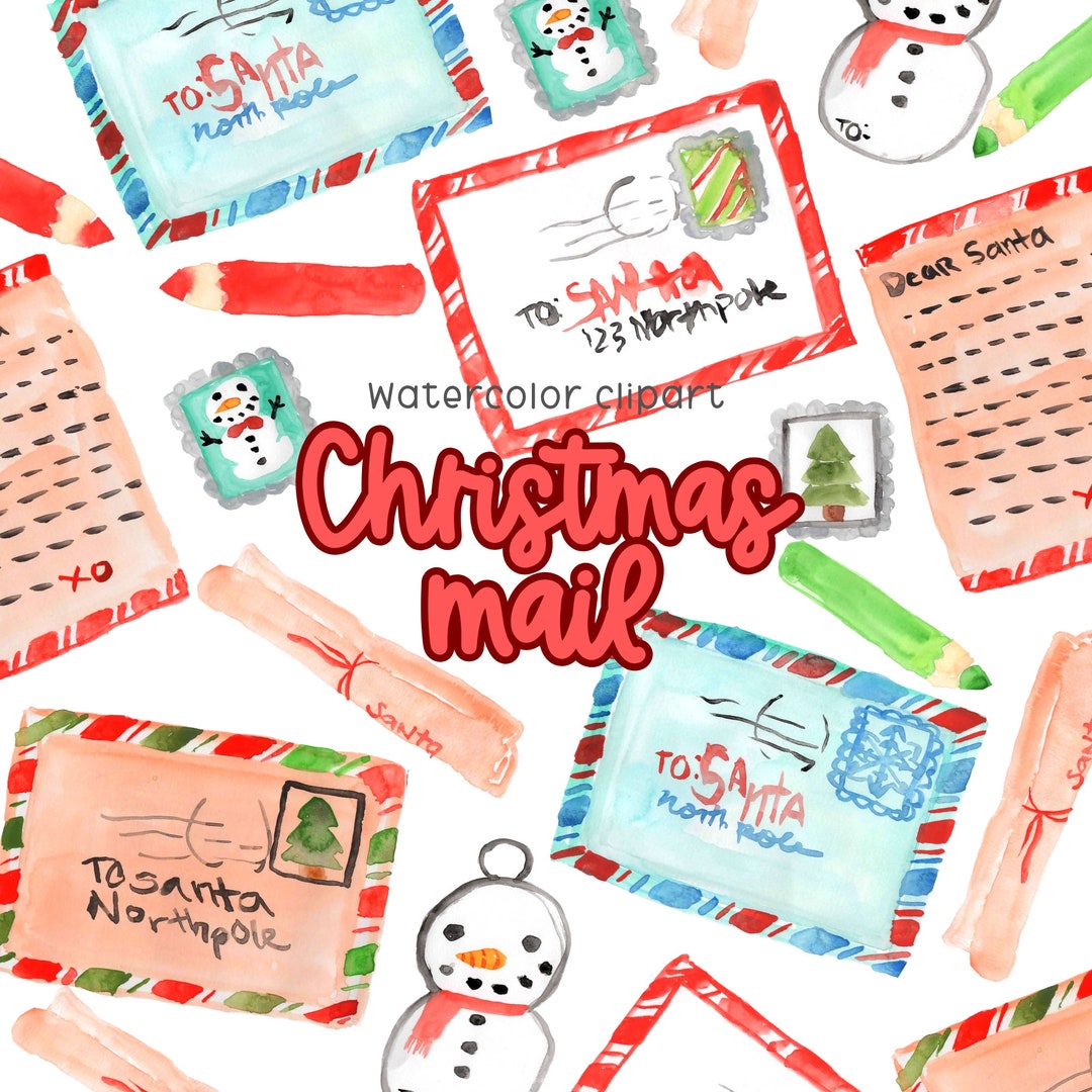 Watercolor Christmas Mail Clipart Santa Mail North Pole Letter Png ...