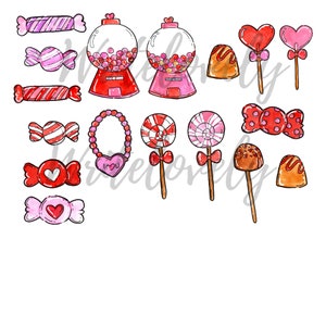 Valentines Day Candy Watercolor Clipart, Heart Candy, Gum Ball Machine ...