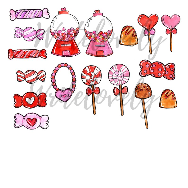 Valentines Day Candy Watercolor Clipart, Heart Candy, Gum Ball Machine ...