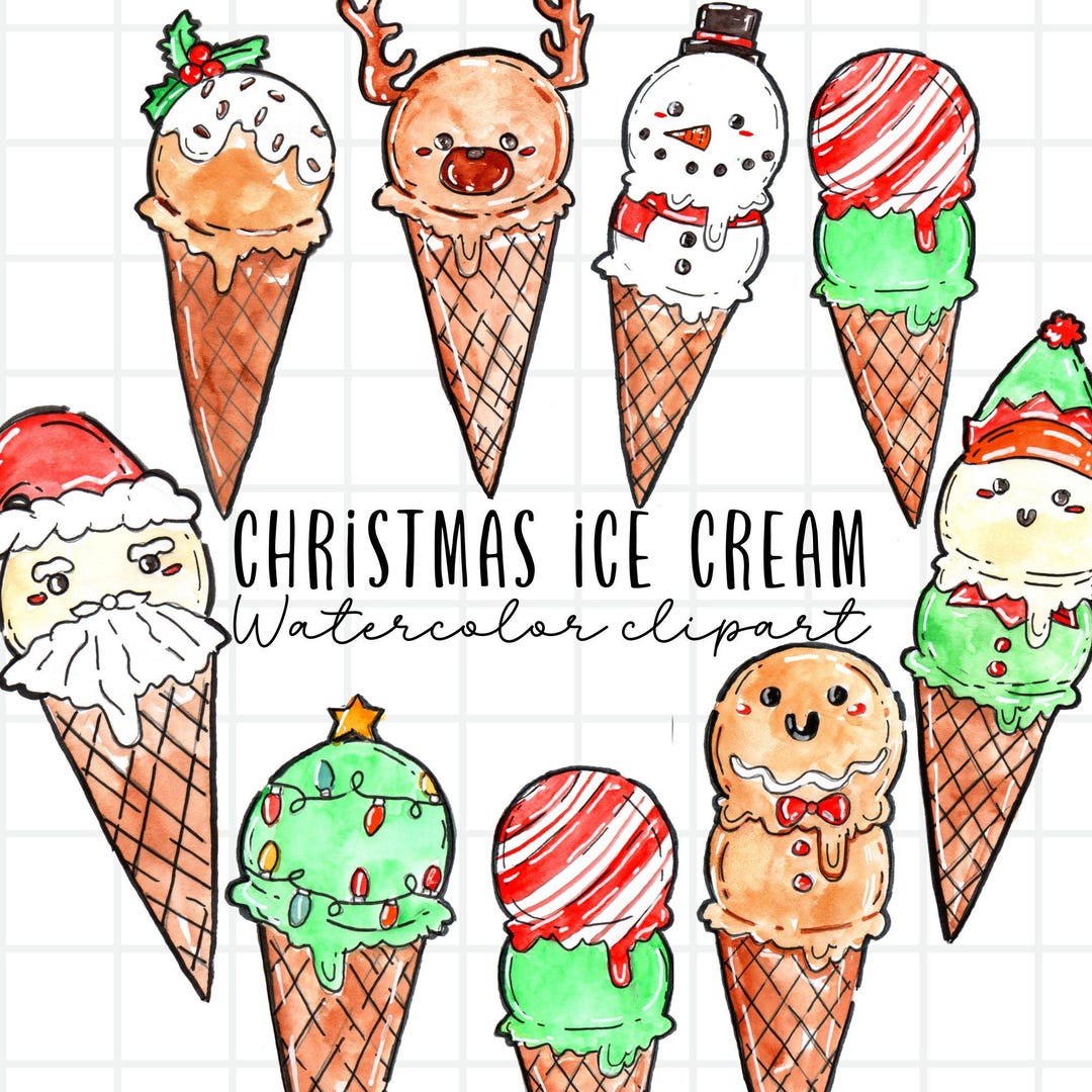 Watercolor Clipart - Christmas Clipart, Ice Cream, Christmas Treats ...