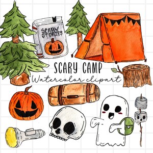 Watercolor Halloween Clipart, Spooky Camp, Camping, Forest, Ghost ...