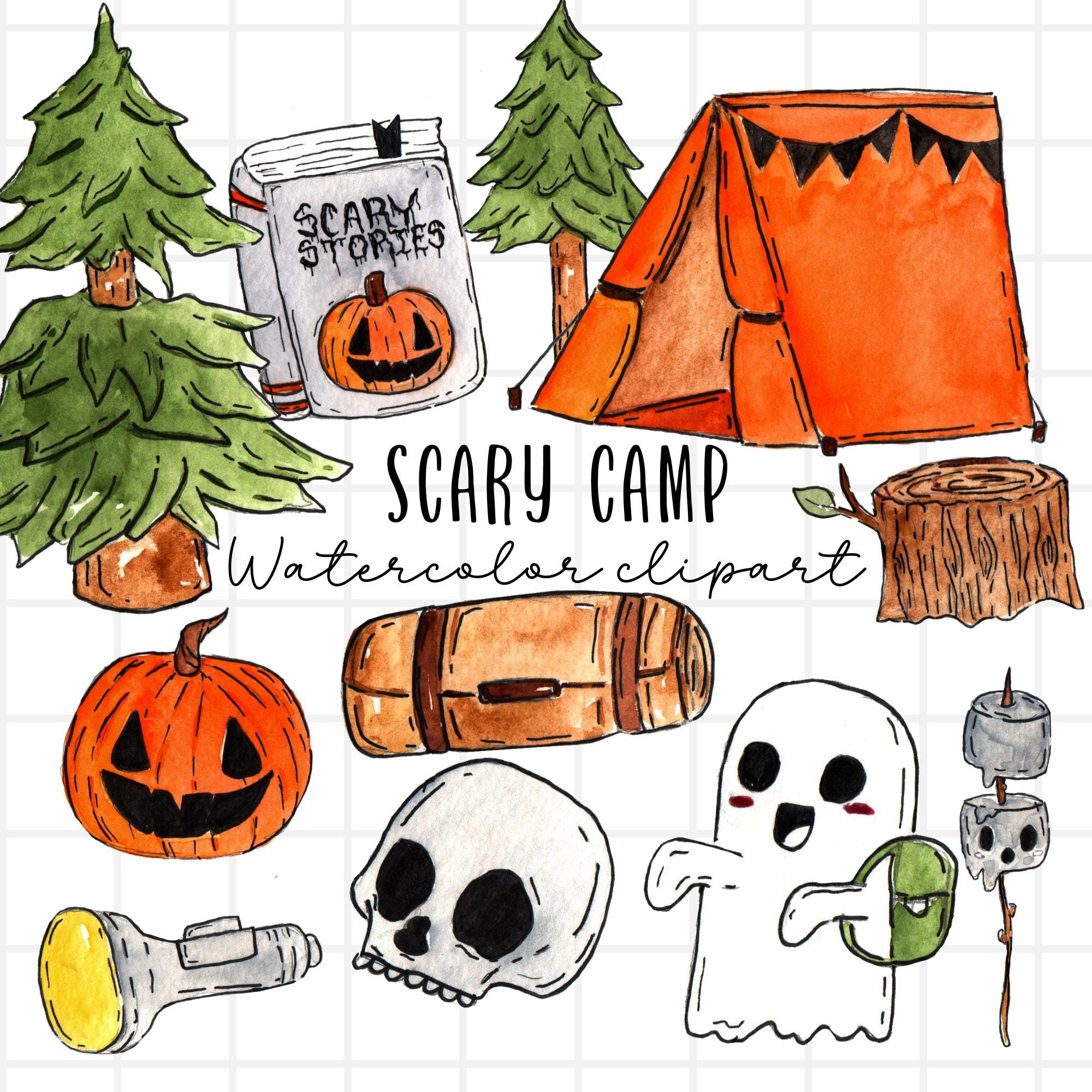 Watercolor Halloween Clipart, Spooky Camp, Camping, Forest, Ghost ...