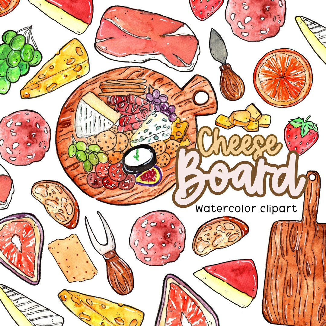 Watercolor Charcuterie Board Clipart, Cheese Board Graphics in Png ...