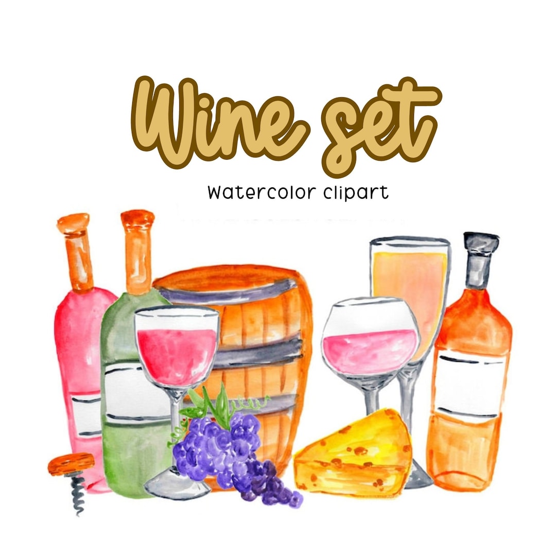 Watercolor Wine Clipart, Wine and Cheese, Vineyard, Wine Glass ...