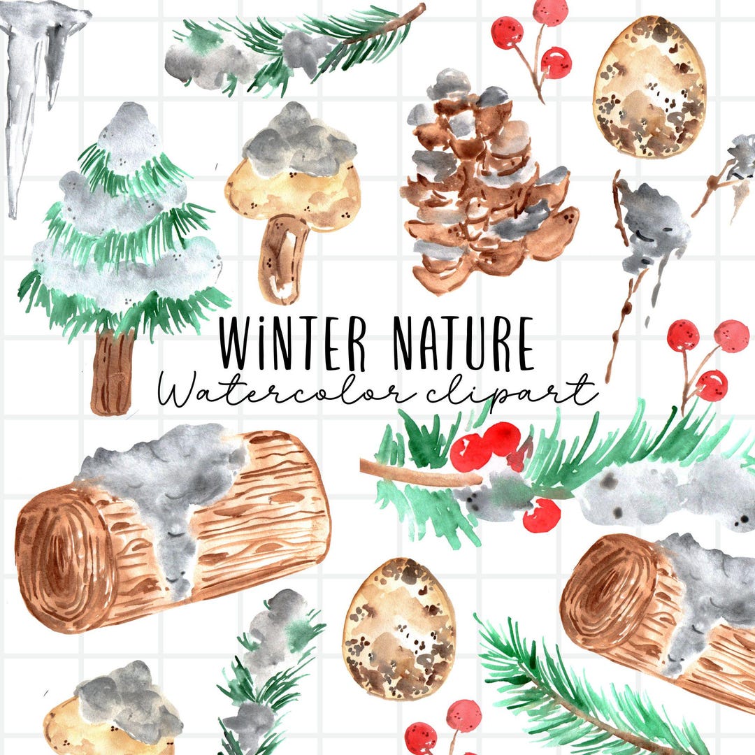 Watercolor Clipart - Winter Nature - Snow - Christmas - Commercial Use ...