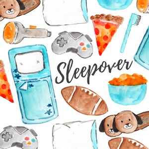 Watercolor Clipart Boy Slumber Party Sleep Over Pancake - Etsy
