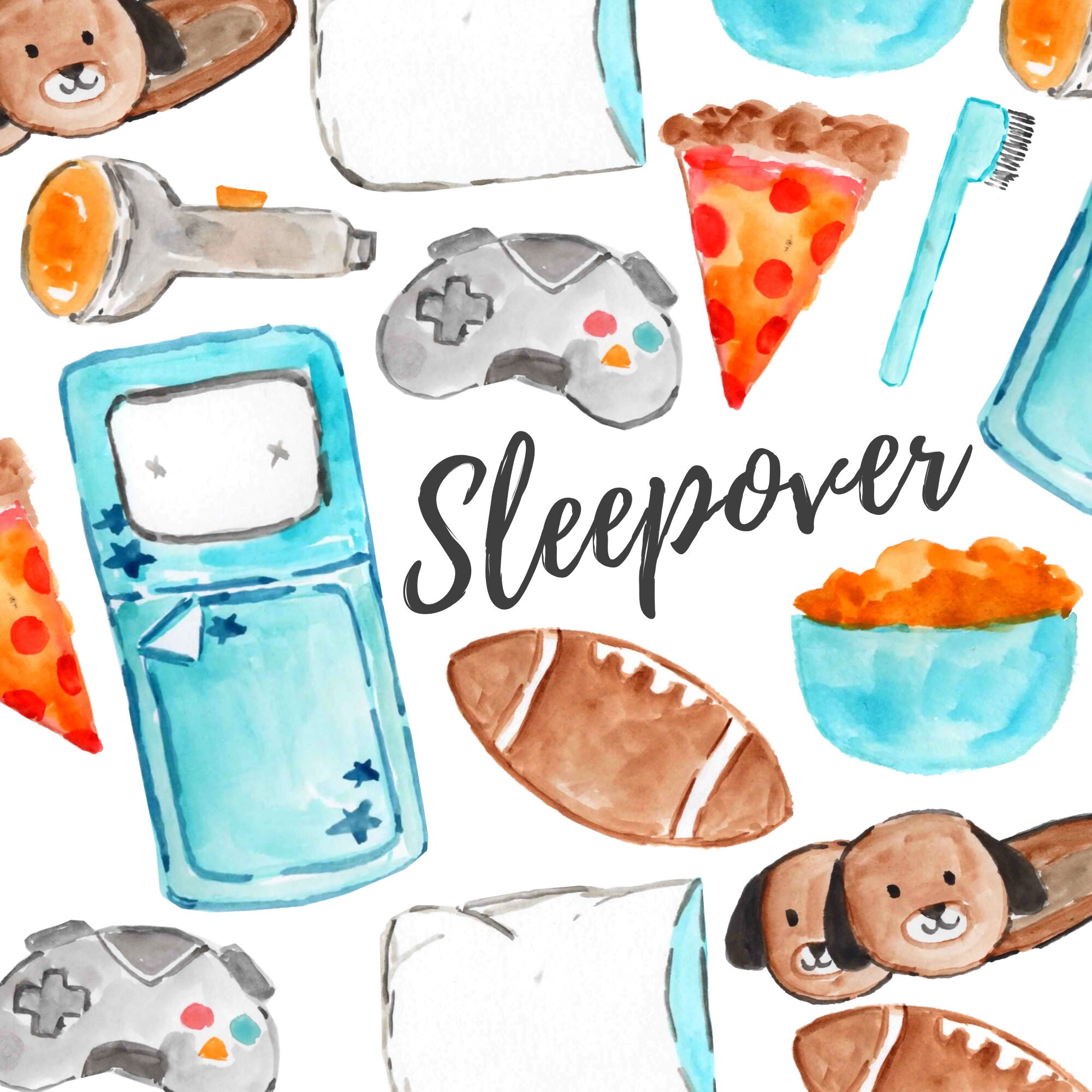 Watercolor Clip Art Boy Slumber Party Sleepover Graphics - Etsy