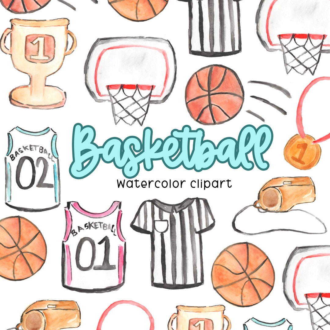 Watercolor Basketball Clipart, Basketball Hoop, Basketball Net, Sport ...