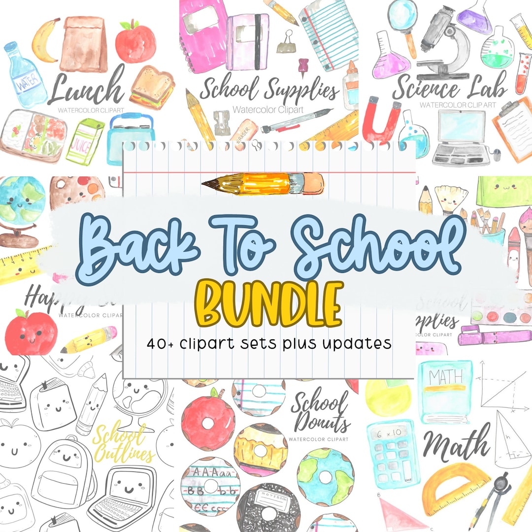 Large Watercolor Back to School Clipart Bundle, Discount Bundle ...
